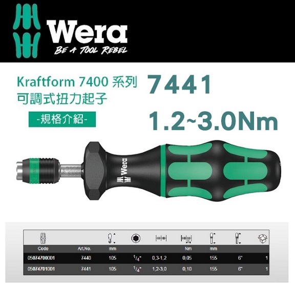 德國Wera可調式扭力起子1.2~3.0Nm 7441 - PChome 24h購物