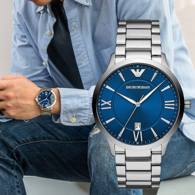 【ARMANI】亞曼尼 公司貨 Giovanni 型男時尚經典不鏽鋼腕錶/銀x藍面 (AR11227) - PChome 24h購物
