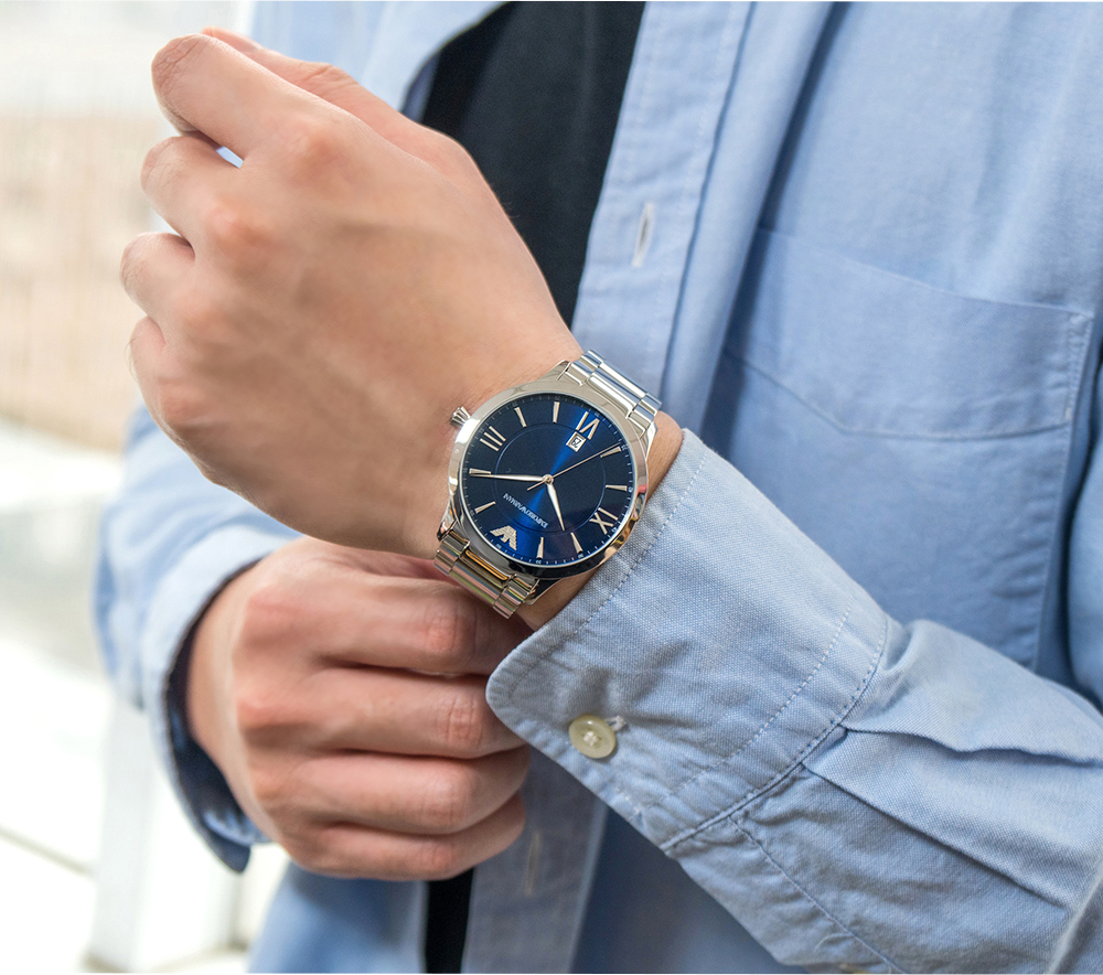 【ARMANI】亞曼尼 公司貨 Giovanni 型男時尚經典不鏽鋼腕錶/銀x藍面 (AR11227) - PChome 24h購物