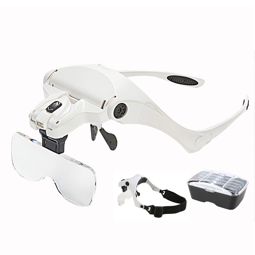 PUSH!居家生活用品多功能放大鏡可調方向2LED 5鏡片頭戴式放大鏡閱讀美容維修B39 - PChome 24h購物