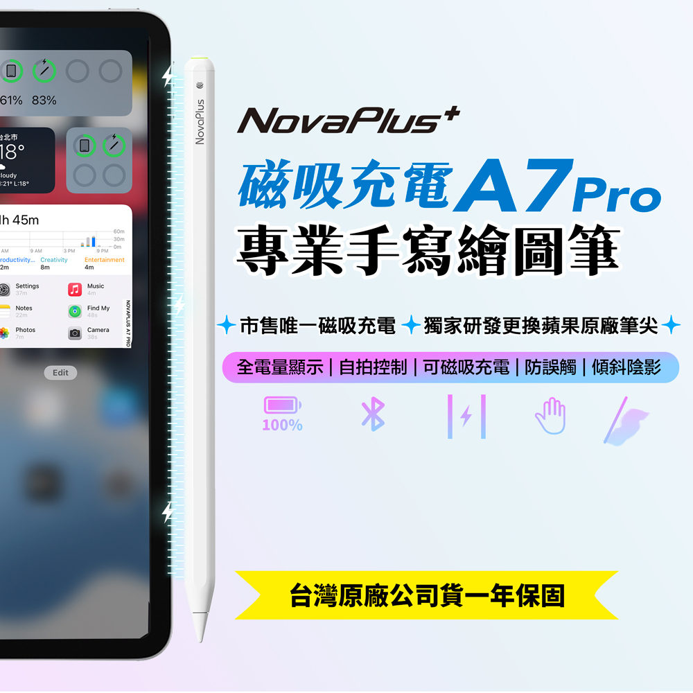 【NovaPlus】Pencil A7 pro iPad磁吸充電式藍牙觸控筆-經典白(Apple iPad Pencil) - PChome 24h購物